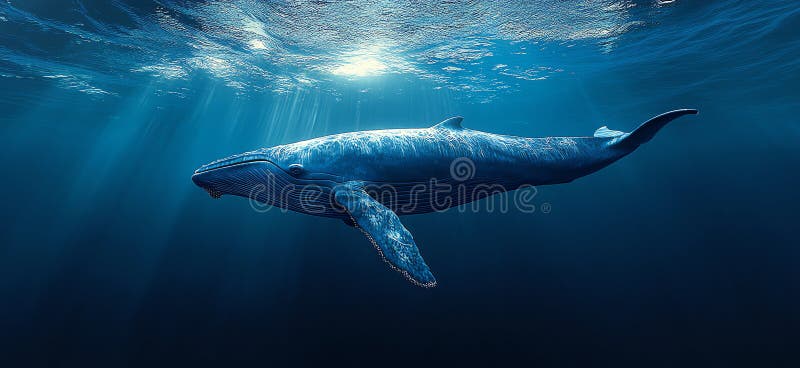 Blue Whale Swims Alone in the Deep Ocean, AI Generated Stock ...