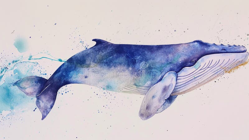Blue Whale Watercolor Hand Drawing. Generative Ai Stock Photo - Image ...