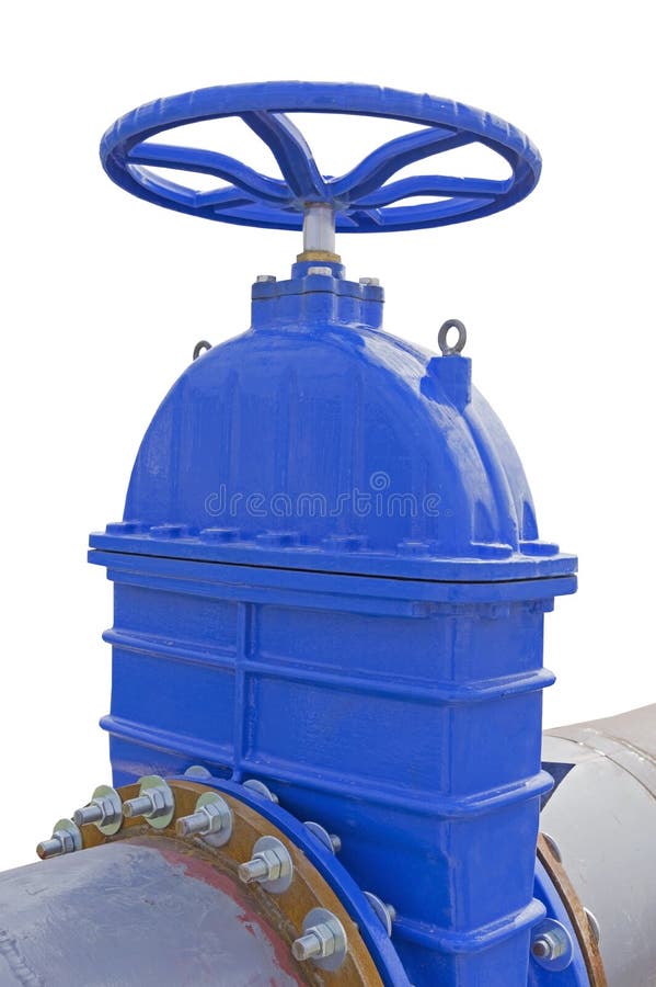 Blue Wheel Valve with Pipe on White Stock Image - Image of device ...