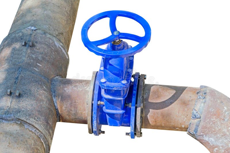 Blue Wheel Valve with Pipe on White Stock Image - Image of plumbing ...