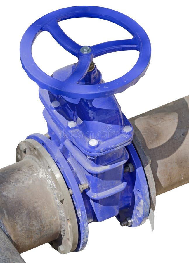 Blue Wheel Valve with Pipe on White Stock Photo - Image of industrial ...