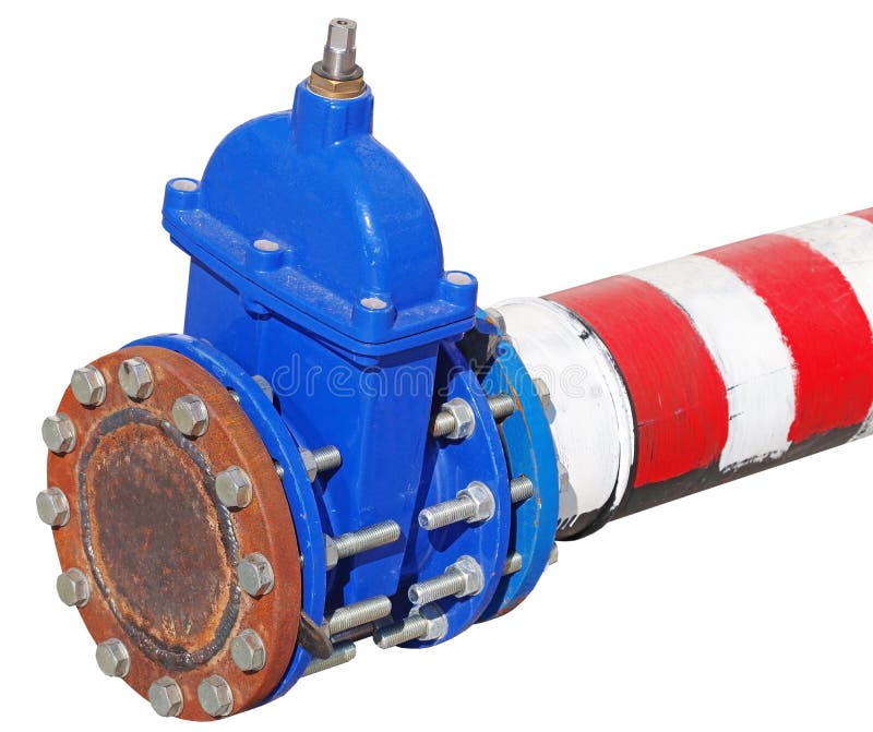 Blue Wheel Valve with Pipe on White Stock Image - Image of bolt, open ...