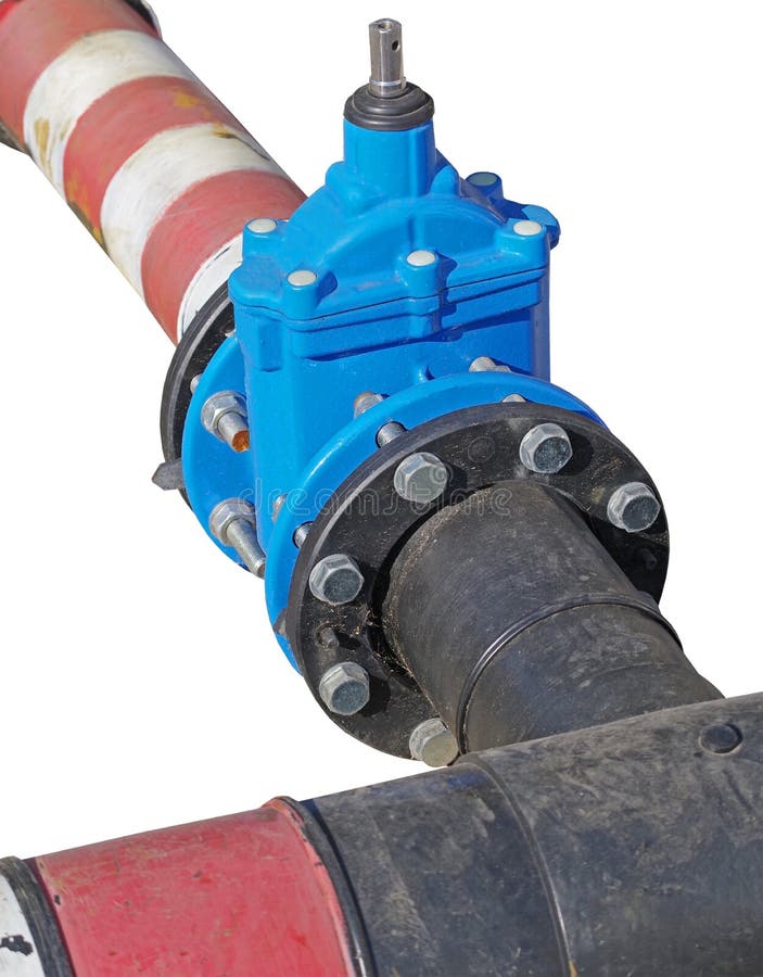 Blue Wheel Valve with Pipe on White Stock Photo - Image of heavy ...