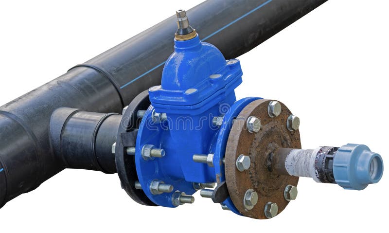 Blue Wheel Valve with Pipe on White Stock Photo - Image of handle ...