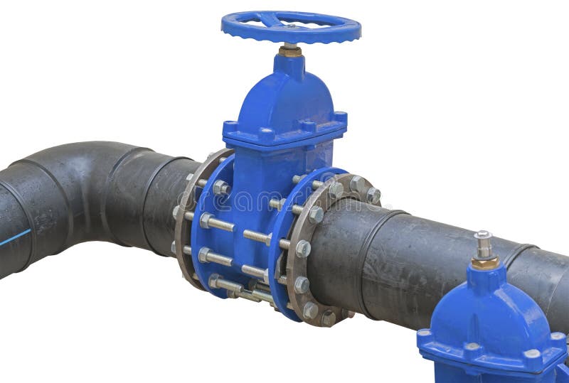 Blue Wheel Valve with Pipe on White Stock Photo - Image of flange ...
