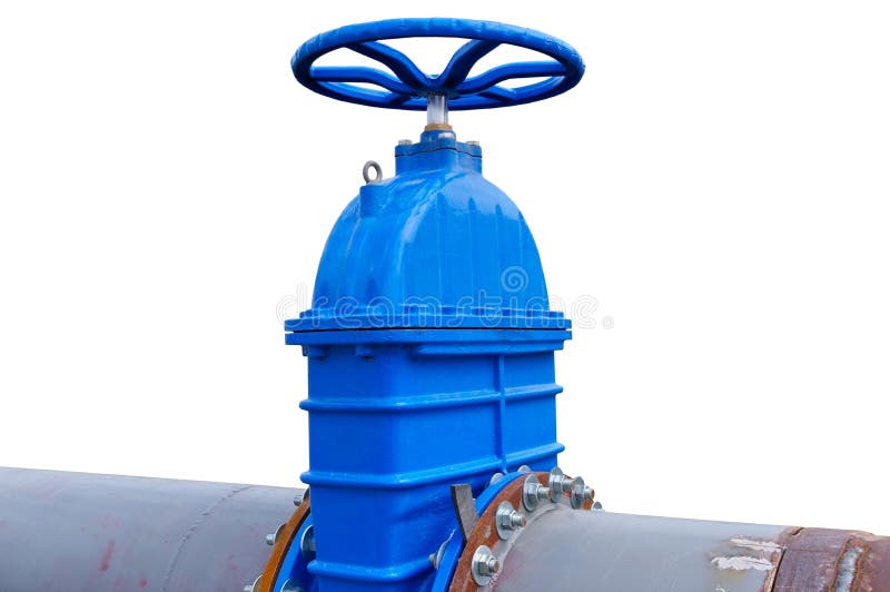 Blue Wheel Valve with Pipe on White Stock Photo - Image of heavy ...
