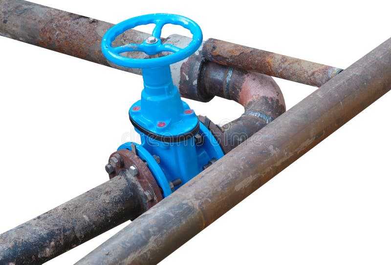 Blue Wheel Valve with Pipe on White Stock Photo - Image of engineering ...