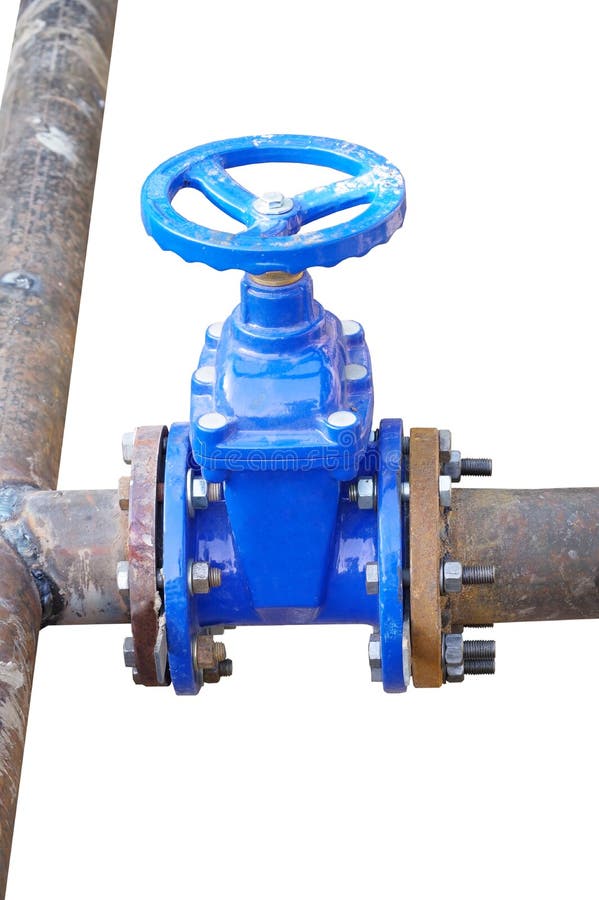 Blue Wheel Valve with Pipe on White Stock Image - Image of bolt ...
