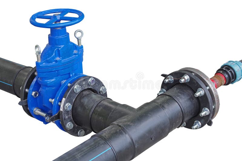 Blue Wheel Valve with Pipe on White Stock Image - Image of industrial ...