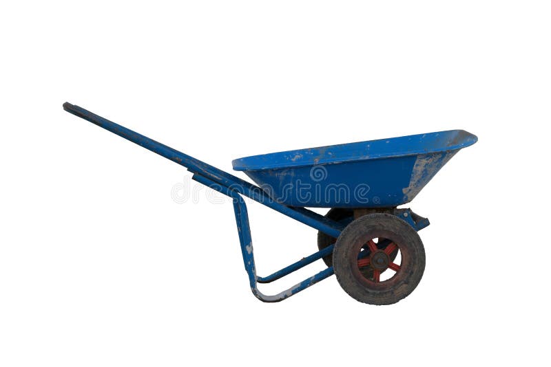 Blue Wheelbarrow on White Background Stock Image - Image of carry ...