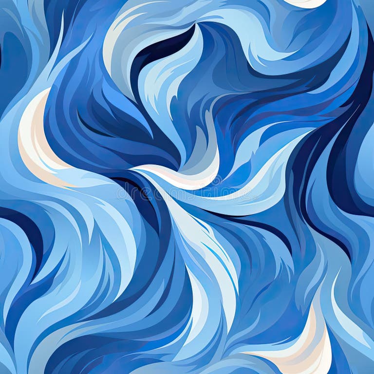 Blue and White Abstract Wave Pattern with Flowing Draperies (tiled ...