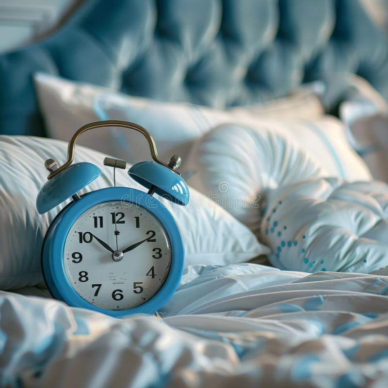 White Alarm Clock and Green Book in a White Bed, Top View. Stock Photo ...