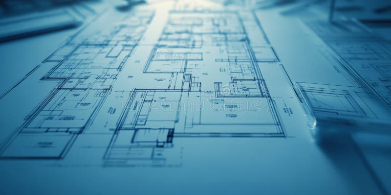 Blue, White Architectural Floorplan Blur with Soft Focus, Design ...
