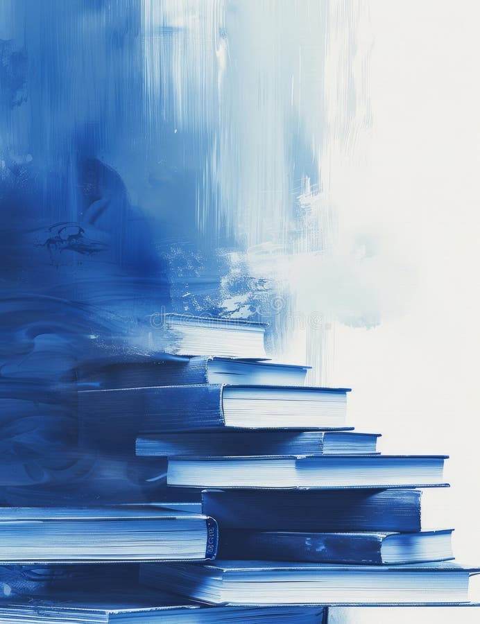 Blue and White Artistic Background with Stacked Books, Abstract ...