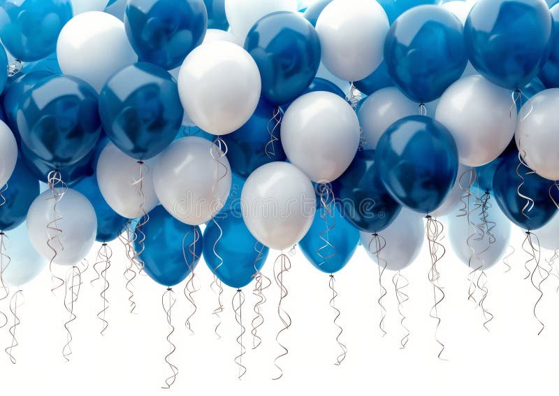 Blue and White Balloons Floating Against a White Background Stock Photo ...