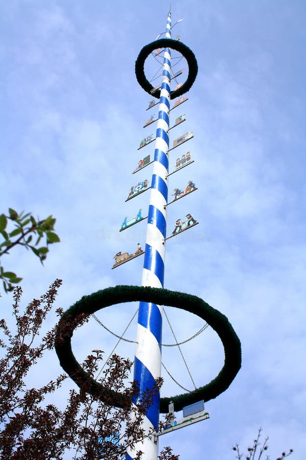 Blue and White Bavarian Maypole on Blue Sky Stock Photo - Image of ...