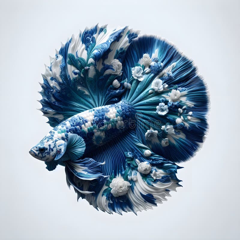 Blue and White Betta Fish. stock illustration. Illustration of elegance ...