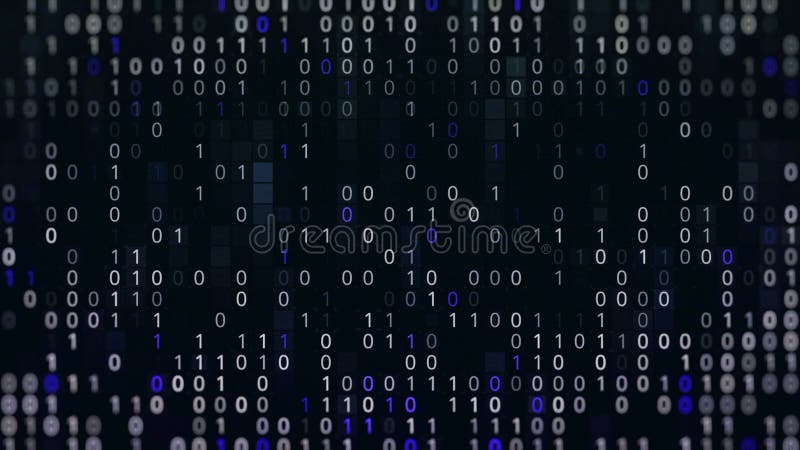 Blue and White Binary Code Fast Typing on Dark Display. Animation ...