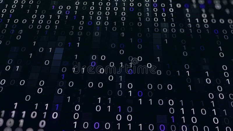 Blue and White Binary Code Fast Typing on Dark Display. Animation ...
