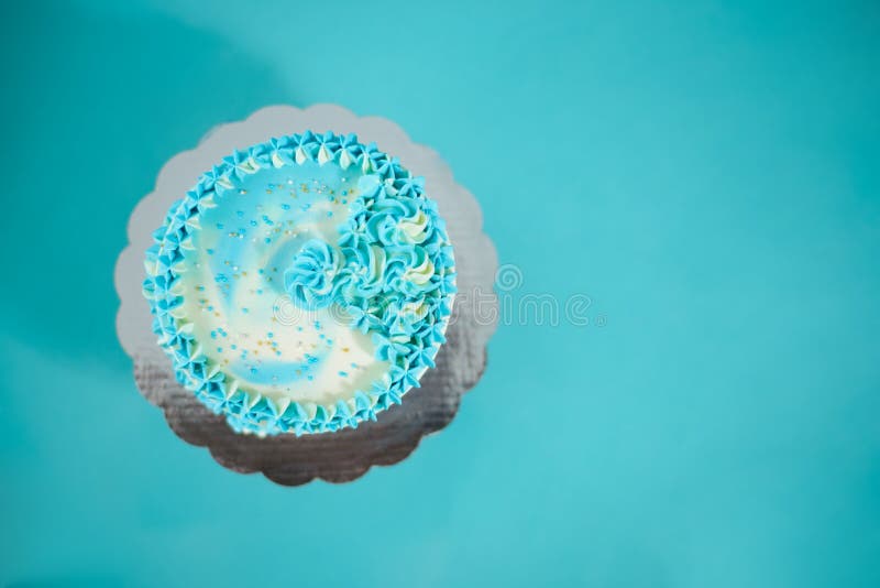 Blue and White Birthday Cake, Top View Stock Photo - Image of blue ...