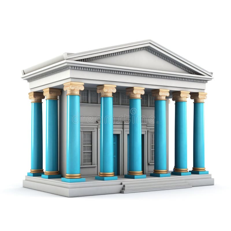 A Blue and White Building with Blue Columns Stock Illustration ...