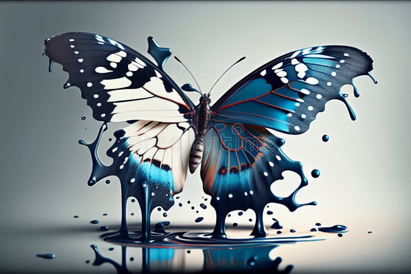 A Blue and White Butterfly with Paint Dripping from Its Wings. Stock ...