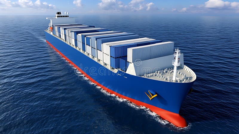 Blue and White Cargo Ship on Open Water Stock Illustration ...
