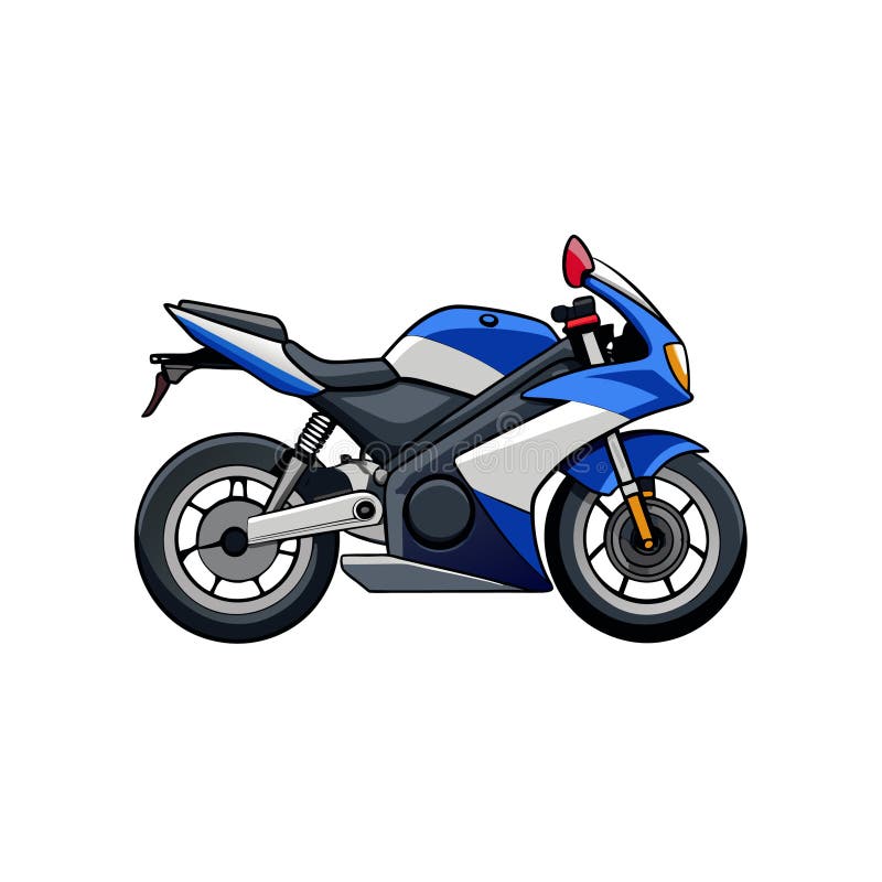 Blue and White Cartoon Motorcycle Illustration on White Stock ...