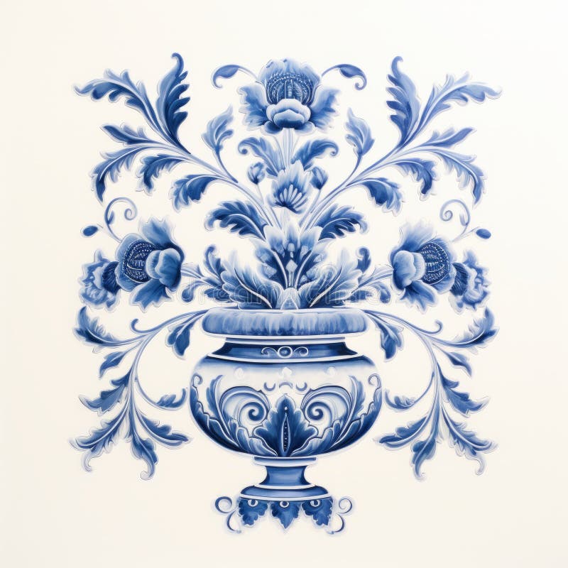 Blue and White Ceramic Tile with Detailed Baroque-inspired Elements ...