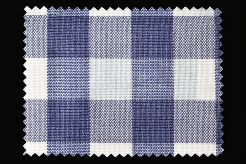 Blue and White Checkered Fabric Sample Isolated on Black Background ...