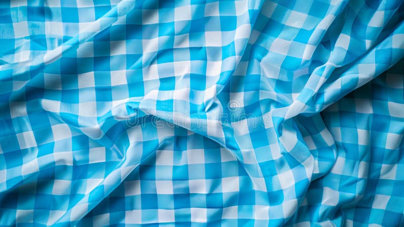 A Blue and White Checkered Table Cloth with Folds and Folds Stock Image ...