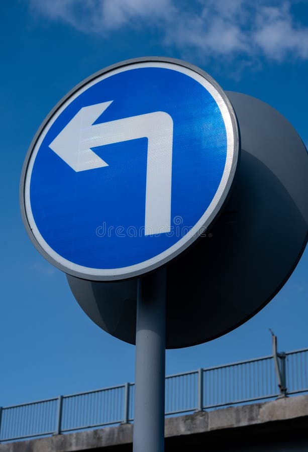 Blue and White Circular Sign Indicating One Way To the Left Birkenhead ...