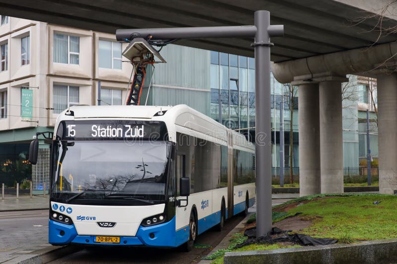 Blue and White City Bus of GVB in Amsterdam Editorial Photography ...