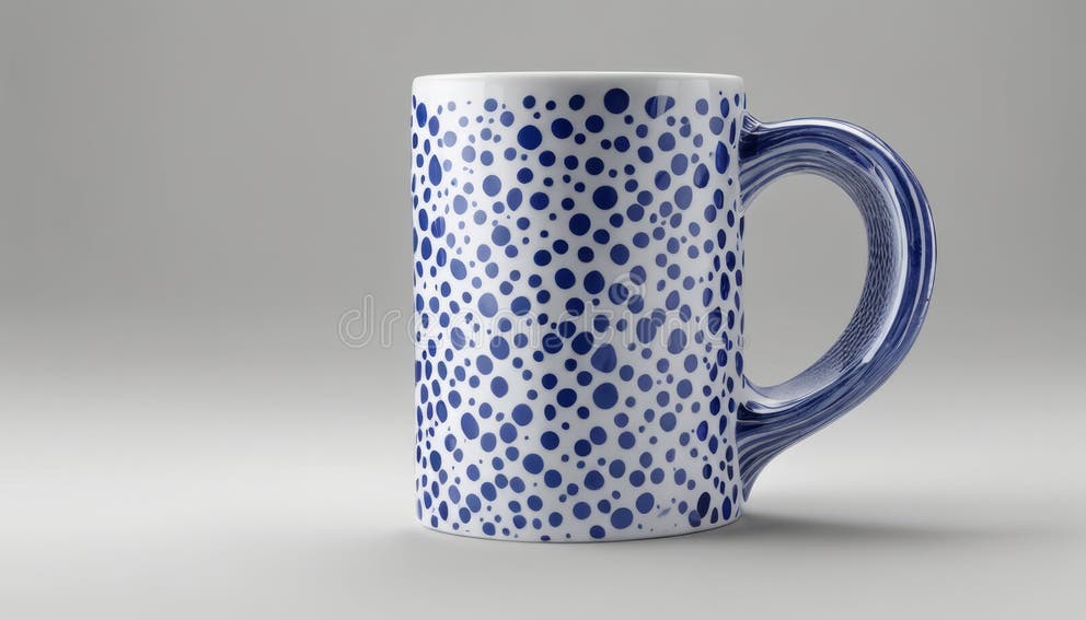 A Blue and White Coffee Mug with a Polka Dot Pattern Stock Illustration ...