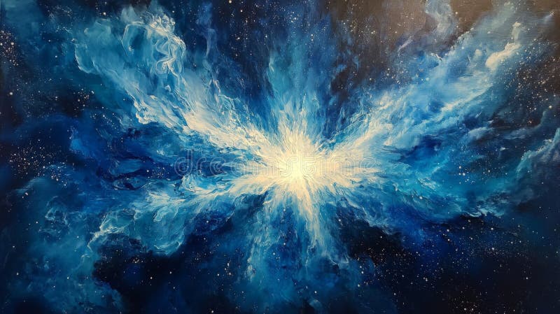 Blue and White Cosmic Explosion Painting Stock Illustration ...