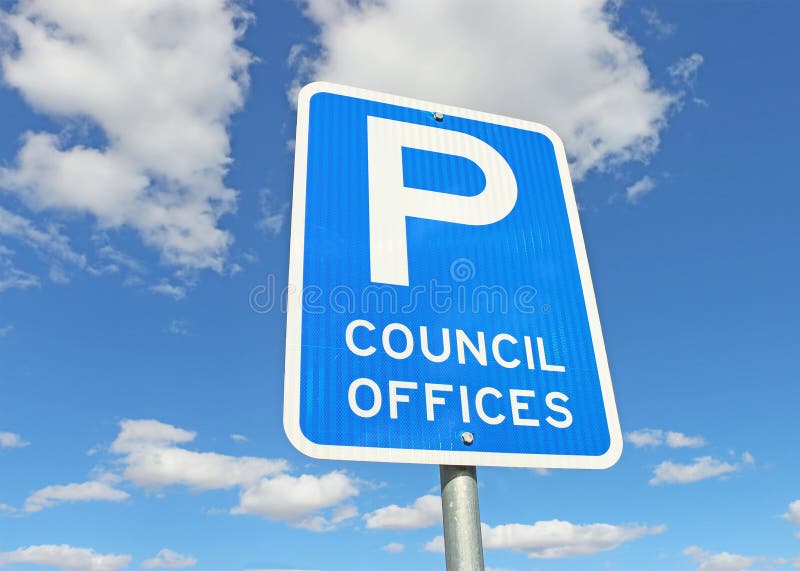 Blue and White Council Offices Parking Sign Stock Photo - Image of ...