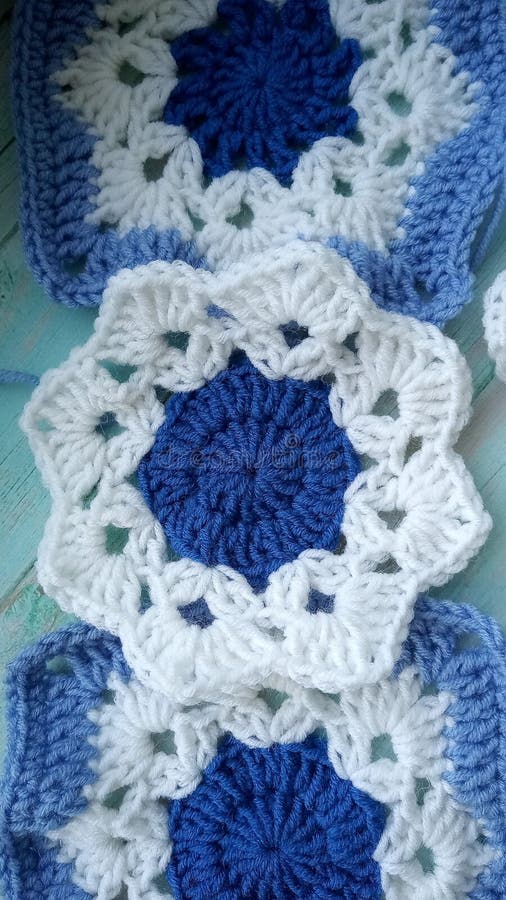 Blue, White Crochet Elements and Orchid. Crochet Texture, Place for an ...