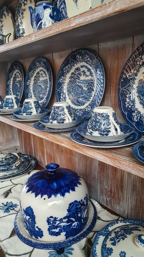 Blue and white crockery stock photo. Image of setting - 95940102