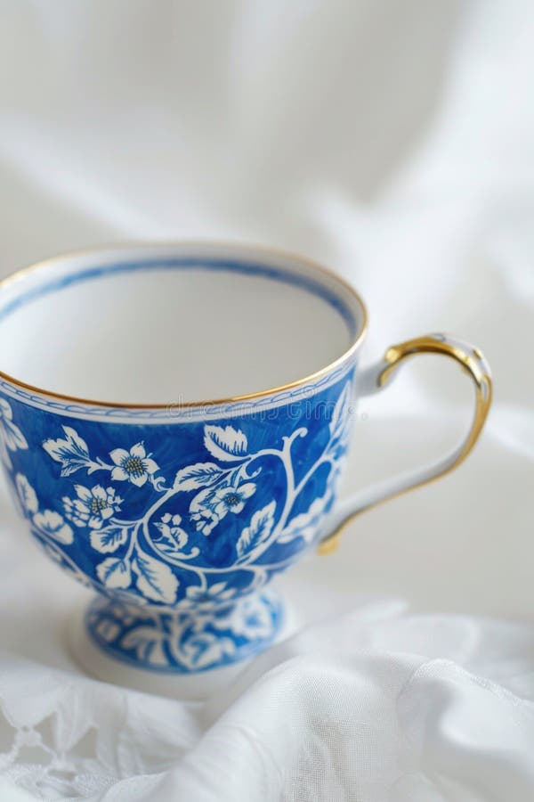 A Blue and White Cup with a Golden Rim Stock Photo - Image of ceramics ...