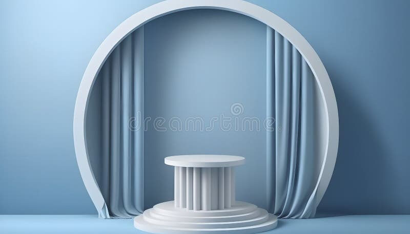 Blue and White 3D Pedestal Podium for Art Display. Stock Illustration ...