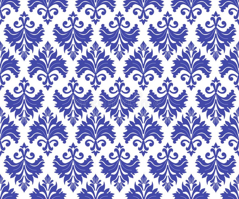 Blue and White Damask Seamless Pattern, Abstract, Floral Pattern ...