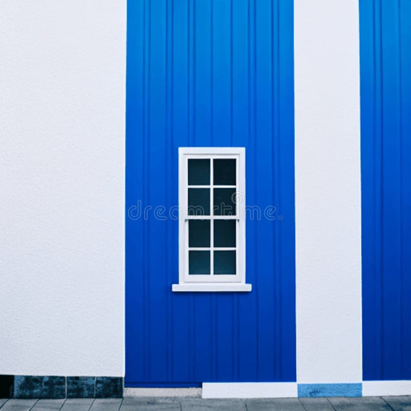 A Blue and White Decorative Wall with a Window Stock Image - Image of ...