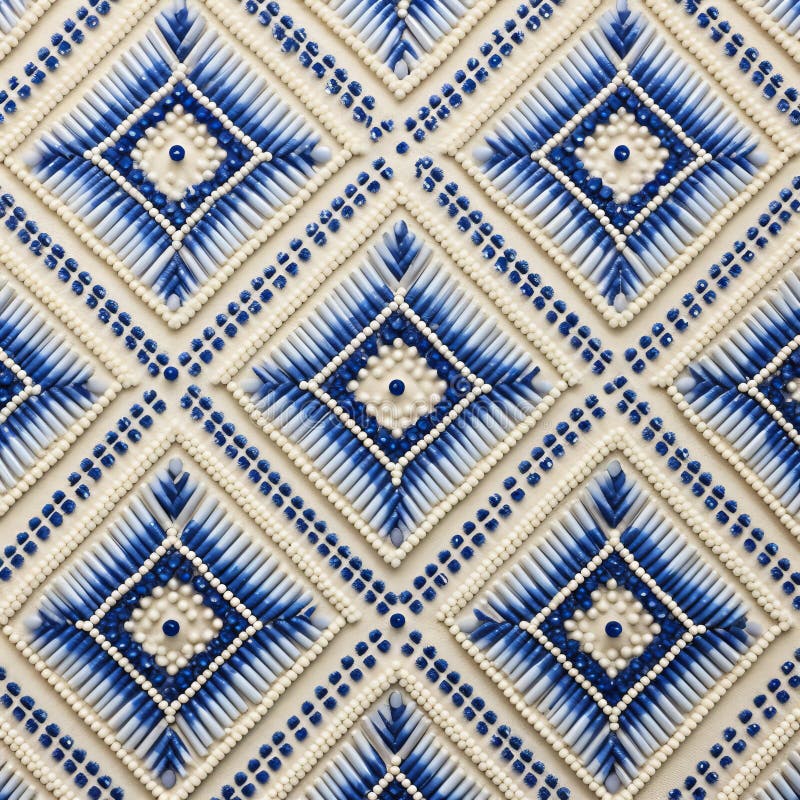 Blue and White Diamond Pattern Tile with Conceptual Embroidery Style ...