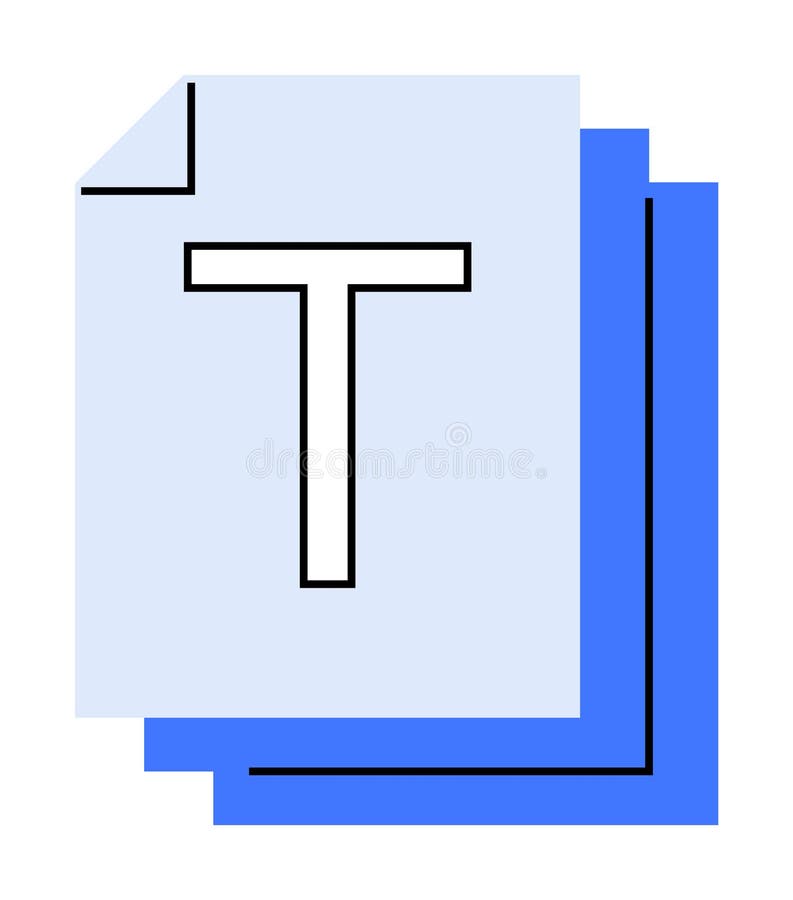 Blue and White Document Icon with Large Letter T on Double Page Design ...