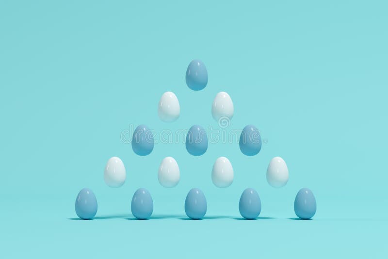 Blue and White Eggs Floating in Triangle Shape on Blue Background Stock ...