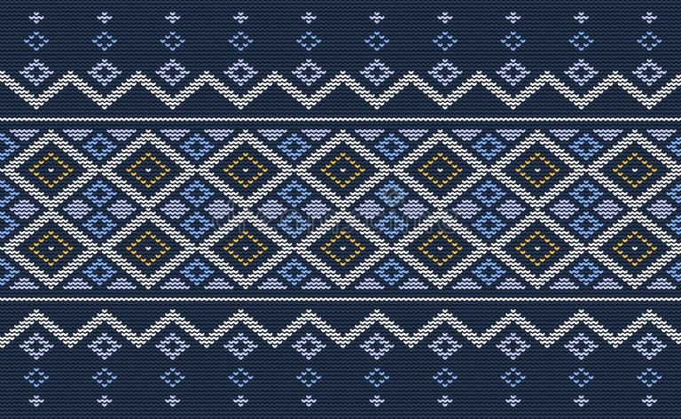 Blue and White Embroidery Pattern, Knitted Style Background, Vector ...