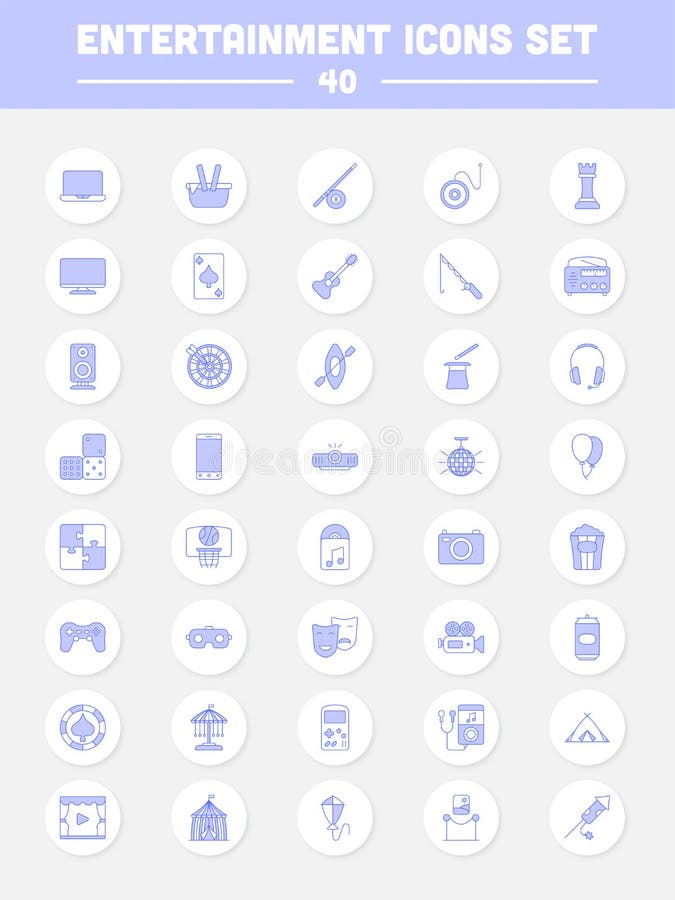 Blue and White 40 Entertainment Icon Set Stock Illustration ...