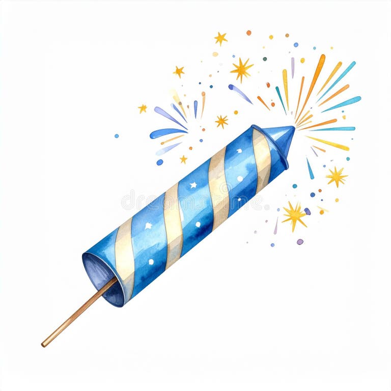 Blue and White Firecracker with Colorful Sparkles Stock Illustration ...