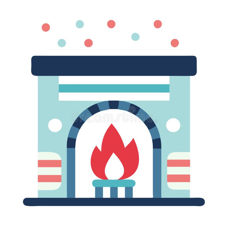 A Blue and White Fireplace with a Red Flame Stock Image - Illustration ...