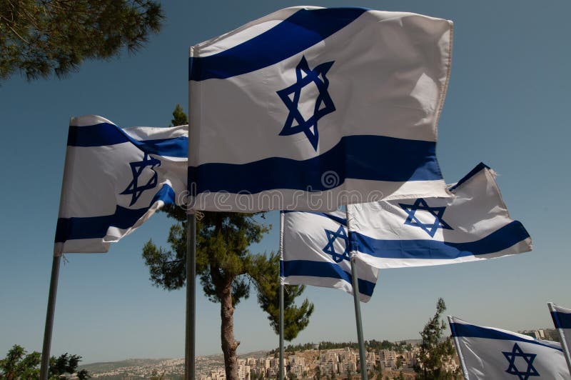 Blue and White Flags of the State of Israel Stock Photo - Image of flag ...
